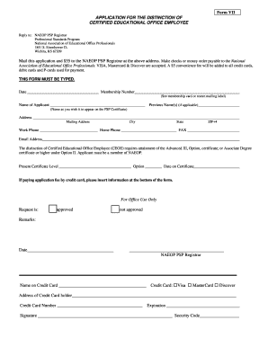 Fillable Online naeop Form VII APPLICATION FOR THE DISTINCTION OF ...