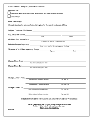 Fillable Online clarkcountynv Name Address Change to Certificate of ...