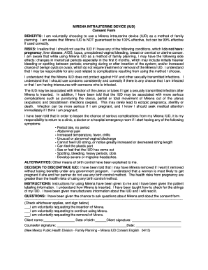 Fillable Online nmhealth MIRENA INTRAUTERINE DEVICE IUD Consent Form ...