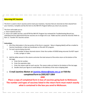 Fillable Online nmhealth Returning VFC Vaccines - New Mexico Department ...