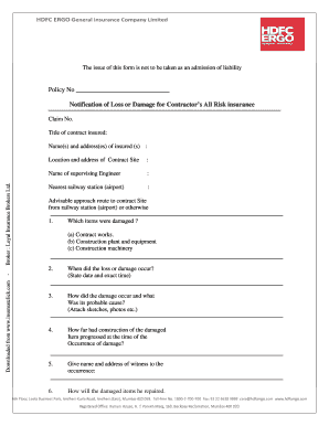 Fillable Online Download Hdfc Ergo Contractor All Risk Claim Form Fax ...
