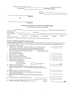 Fillable Online FAMILY LAW FINANCIAL AFFIDAVIT (SHORT FORM) (Under ...