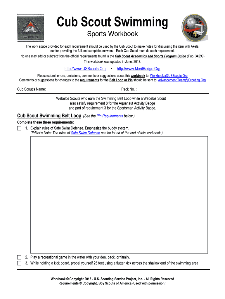 Fillable Online usscouts Cub Scout Swimming - Us Scouting Service ...