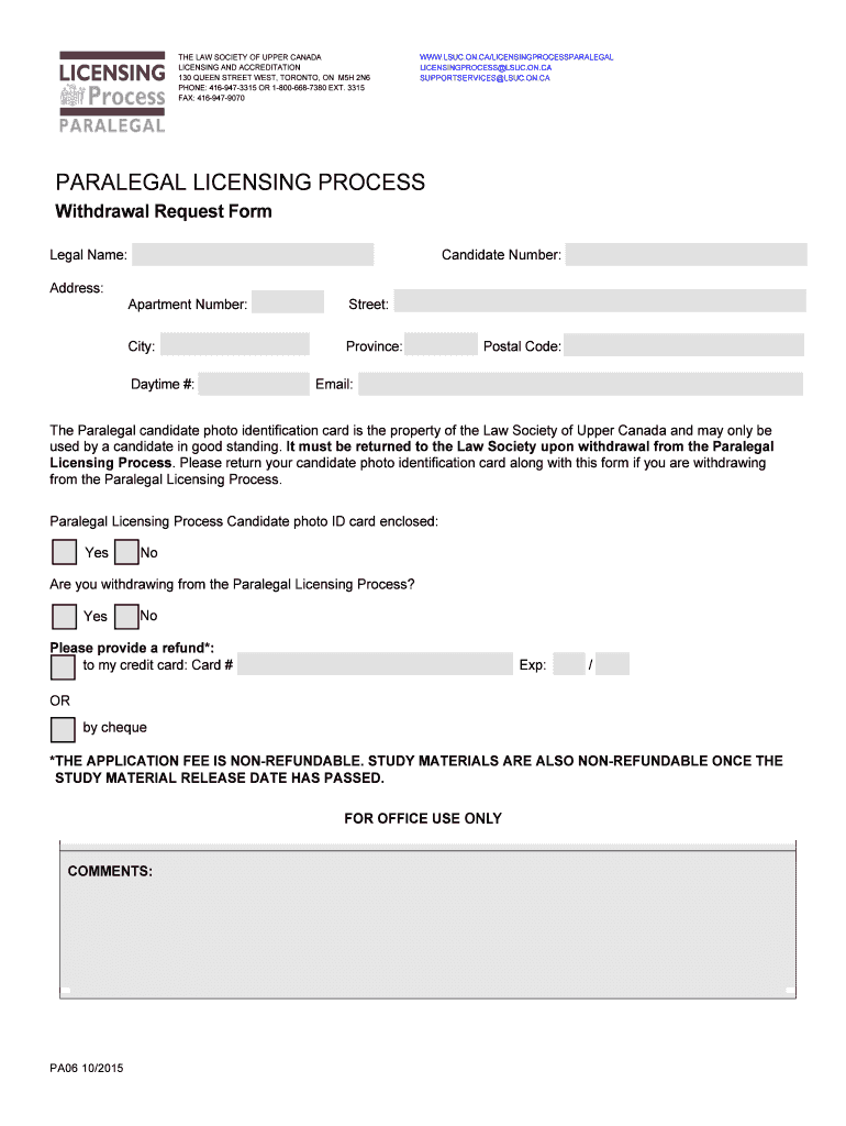 Fillable Online lsuc on PARALEGAL LICENSING PROCESS - The Law Society ...
