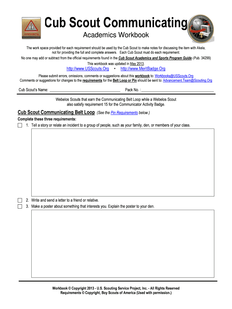 Fillable Online usscouts 5 Cub Scout Communicating - US Scouting ...