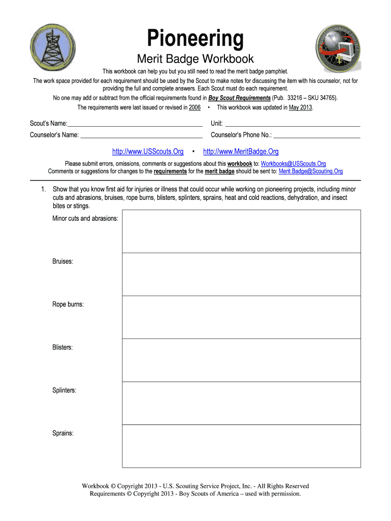 Fillable Online usscouts Pioneering - Us Scouting Service Project Inc Fax Email Print - pdfFiller