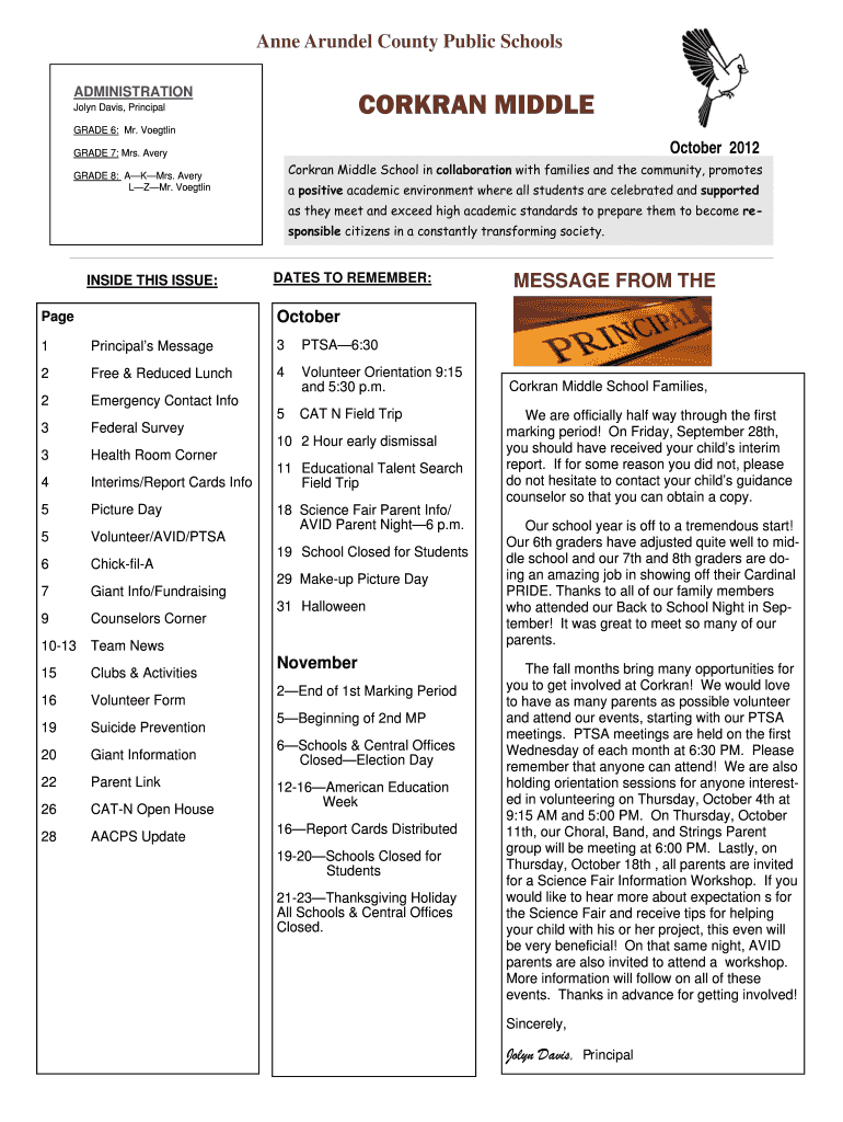 Fillable Online aacps CORKRAN MIDDLE - aacps Fax Email Print - pdfFiller