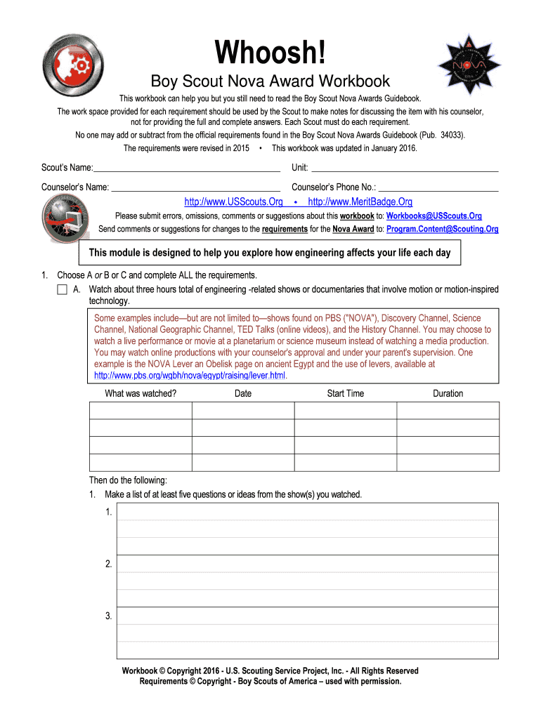 Fillable Online usscouts Whoosh - US Scouting Service Project Fax Email ...