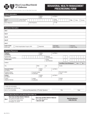 Fillable Online bcbsal Behavioral Health Management Prescreening ...