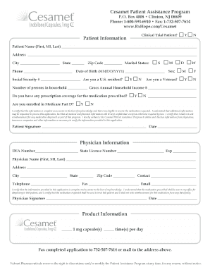 Fillable Online Cesamet Patient Assistance Program Application ...