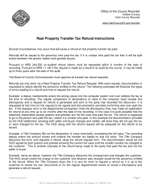 Fillable Online Real Property Transfer Tax Refund Instructions Fax ...
