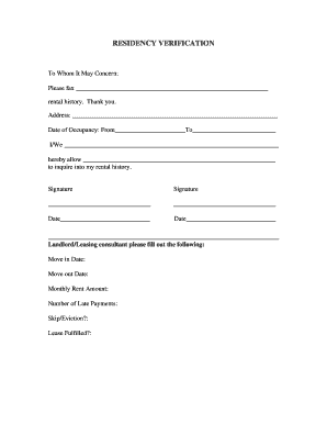 Fillable Online Residency Verification Form - Tenant Screening Now Fax ...