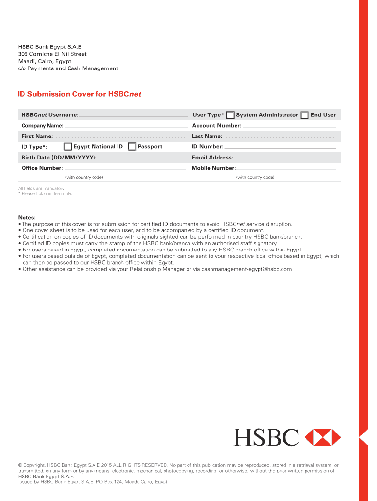 Fillable Online ID Submission Cover for HSBCnet - HSBC Business Fax ...