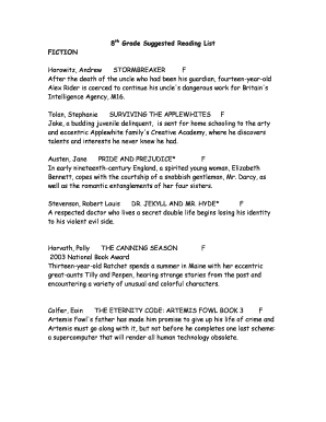 Fillable Online 8th Grade Suggested Reading List Fax Email Print ...