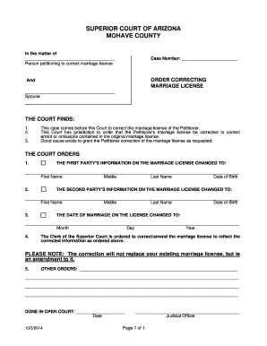 Fillable Online mohavecourts az Order Correction Marriage License Fax ...