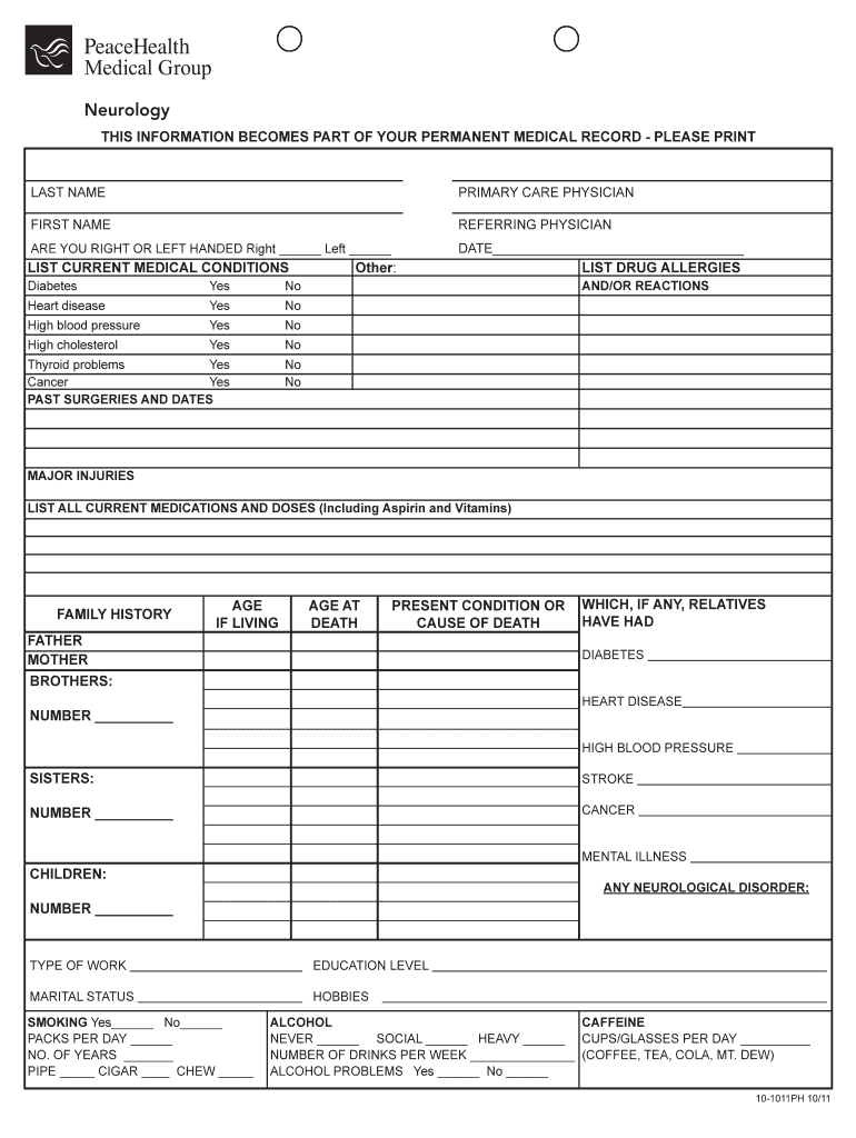 Fillable Online peacehealth THIS INFORMATION BECOMES PART OF YOUR ...