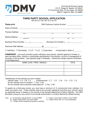 Fillable Online dmv nv CDL30 3rd party school application - Nevada Fax ...