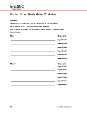 Fillable Online extension umn Portion Sizes Meals Matter Worksheet Fax ...