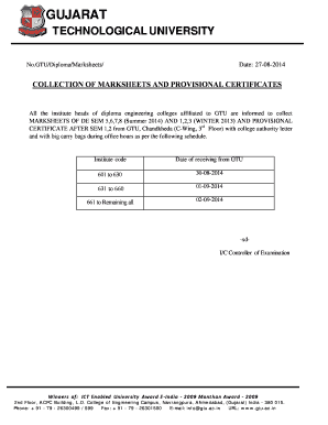 Gtu Marksheet Photo - Fill Online, Printable, Fillable, Blank | pdfFiller