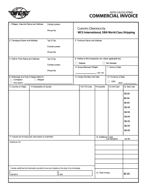 Fillable Online Wcs commercial invoice - World Class Shipping Fax Email ...