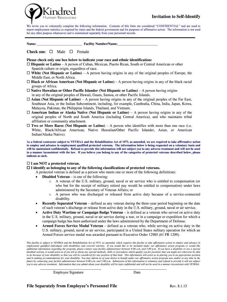 Fillable Online APPLICANT EEO DATA bFORMb - Kindred Healthcare Fax Email Print - pdfFiller