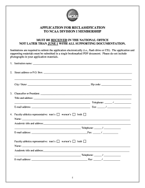 Fillable Online ncaa APPLICATION FOR RECLASSIFICATION TO NCAA DIVISION ...