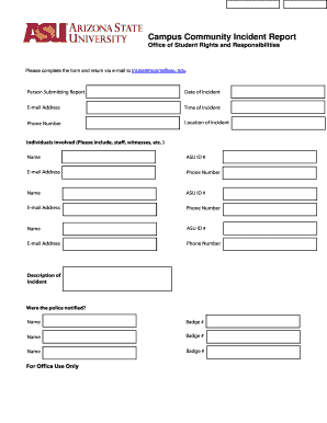 Fillable Online students asu Campus Community Incident Report - ASU Students Site Fax Email ...