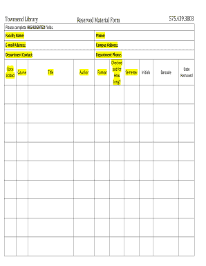 Fillable Online nmsua Reserved Materials bFormb Fax Email Print - pdfFiller