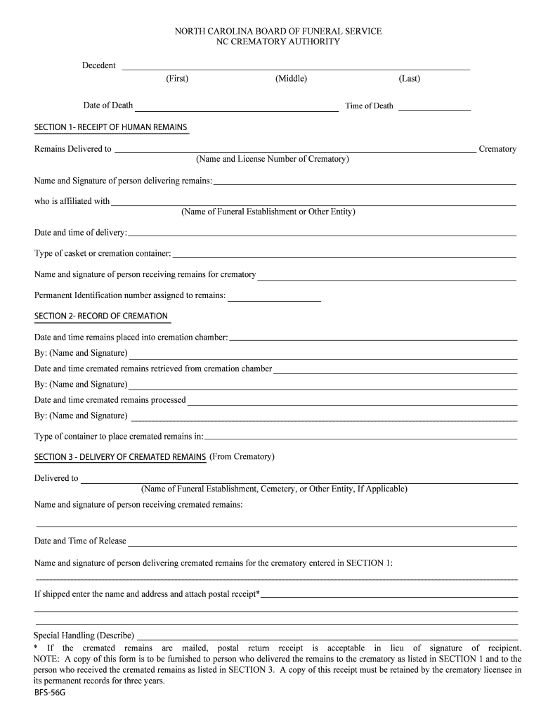 Fillable Online ncbfs NORTH CAROLINA BOARD OF FUNERAL SERVICE NC ...