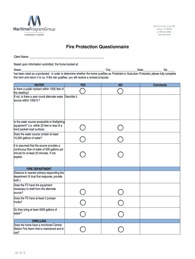 Fillable Online Fire Protection Questionnaire - Maritime Program Group ...
