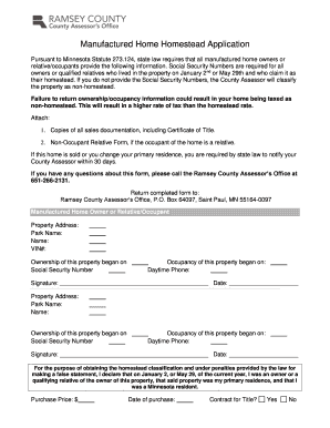 Fillable Online Manufactured Home Homestead Application - Home Fax ...