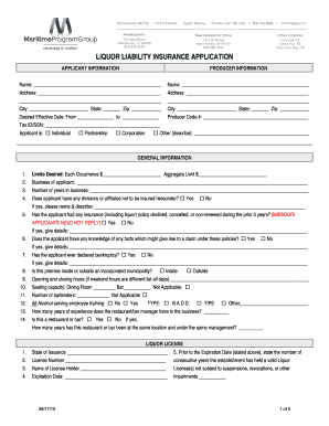 Fillable Online LIQUOR LIABILITY INSURANCE APPLICATION Fax Email Print ...