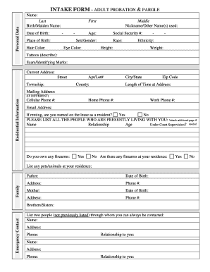 Fillable Online chesco INTAKE ADULT PROBATION Name - Chester County PA ...