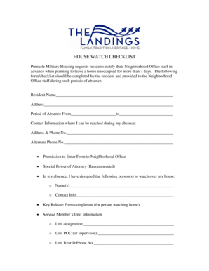 Fillable Online HOUSE WATCH CHECKLIST - pinnaclemilpropertysolutionscom ...