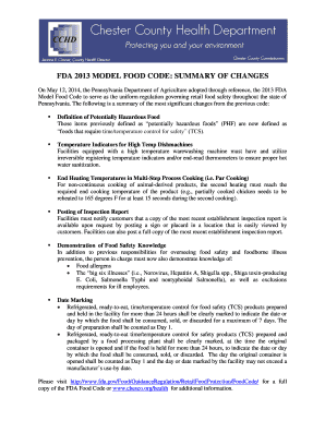 Fillable Online FDA 2013 MODEL FOOD CODE: SUMMARY OF CHANGES Fax Email ...