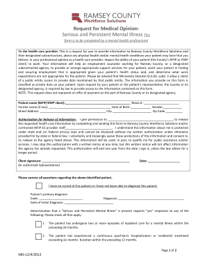 Fillable Online Request for Medical Opinion Serious and Persistent Fax ...