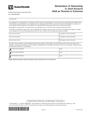 Fillable Online Declaration of Ownership in Joint Account Held as ...