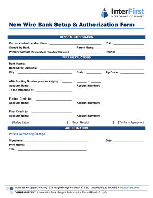 Fillable Online New Wire Bank Setup Authorization Form Fax Email Print ...