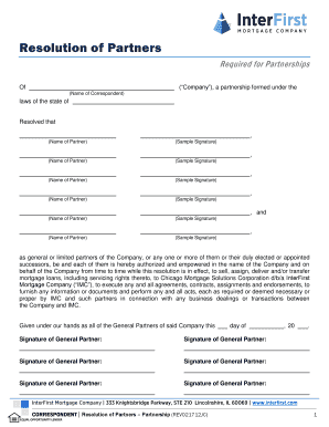 Fillable Online Resolution of Partners - interbankwholesalecom Fax ...