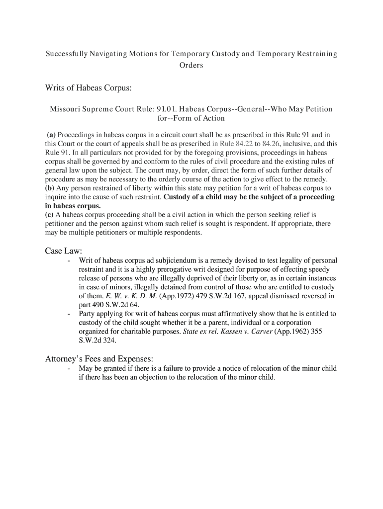 Fillable Online mobar Successfully Navigating Motions for Temporary Custody and Temporary ...
