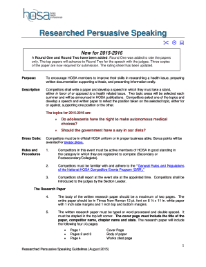 Fillable Online hosa RESEARCHED PERSUASIVE SPEAKING Fax Email Print ...