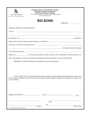 Fillable Online ID-1235 General Bid Bond Rev 07 15 - inscodicocom Fax ...