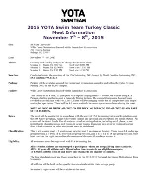 Fillable Online B2015b YOTA Swim Team Turkey Classic Meet Information ...