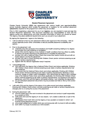Fillable Online cdu edu Student Placement Agreement CDU placement ...