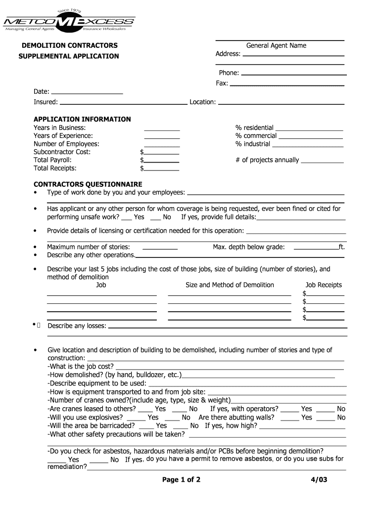 Fillable Online APPLICATION INFORMATION CONTRACTORS QUESTIONNAIRE Fax ...
