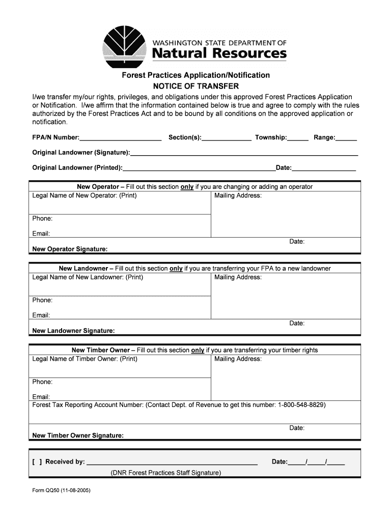 Fillable Online Forest Practices ApplicationNotification NOTICE OF ...