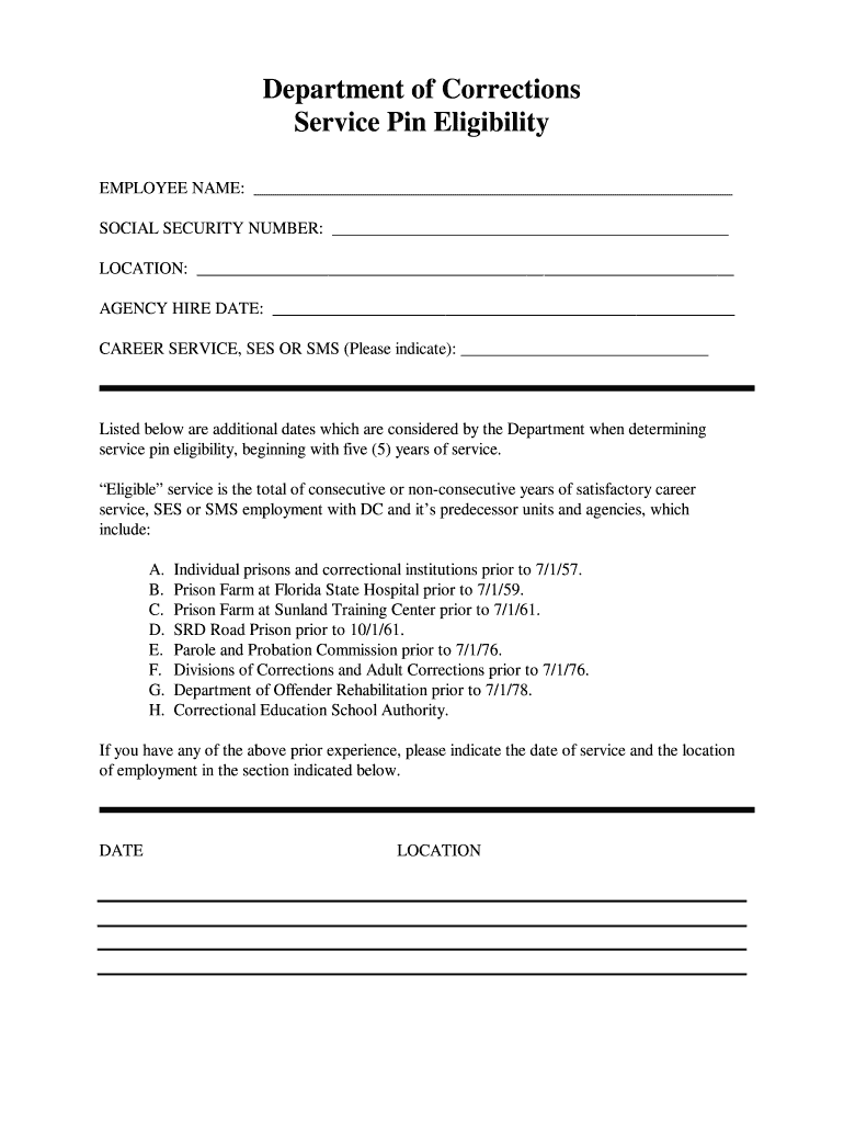 Fillable Online Service Pin Eligibility - Join the Florida Department ...