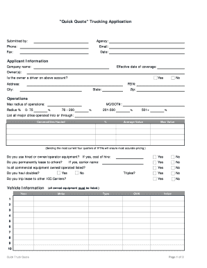 Fillable Online Quick Trucking Quote - Bliss Glennon Fax Email Print ...