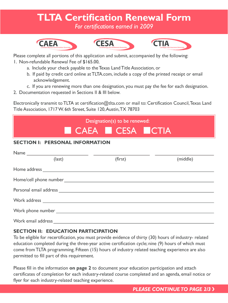 Fillable Online TLTA Certification Renewal Form Fax Email Print - pdfFiller