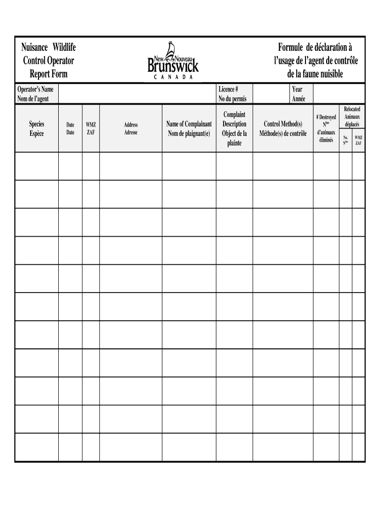Fillable Online pxw1 snb Nuisance Wildlife Control Operator Report Form ...